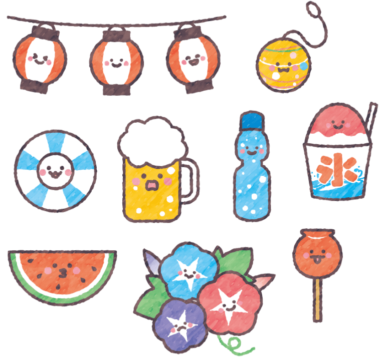 可愛い夏の素材イラストセット | 無料で使えるイラストサイト – フリー素材 | Illustrator Factory